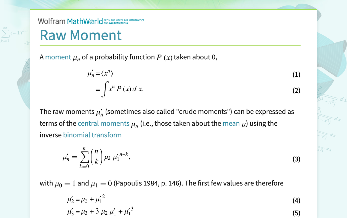 Raw Moment -- from Wolfram MathWorld
