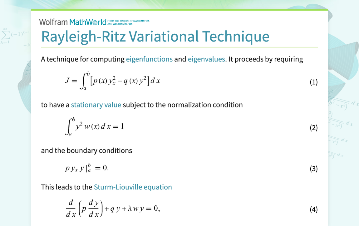 Rayleigh-Ritz Variational Technique -- from Wolfram MathWorld