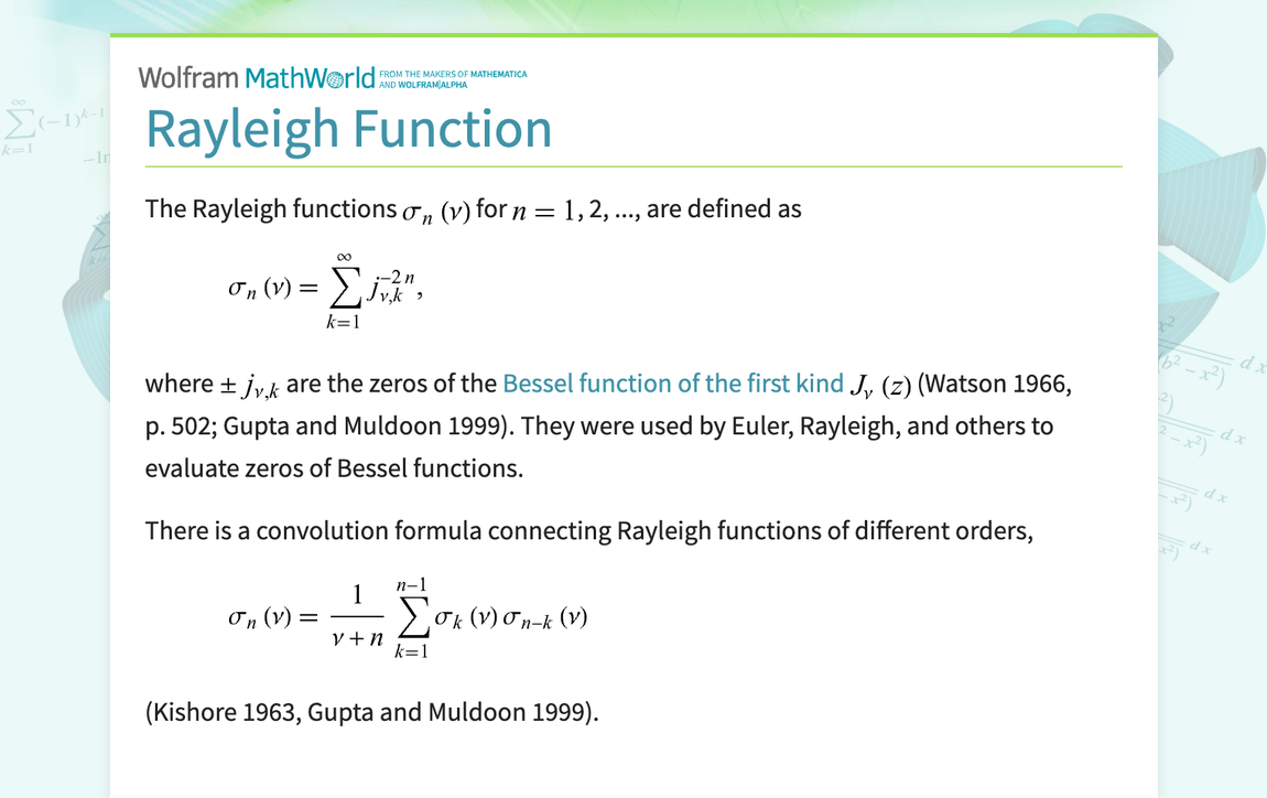 Rayleigh Function -- from Wolfram MathWorld