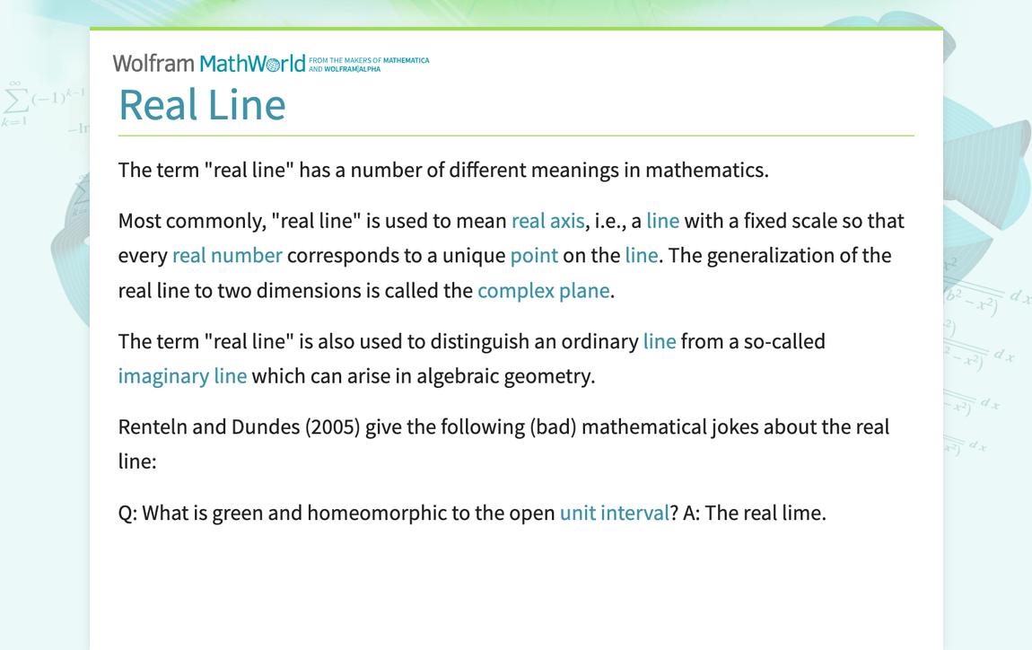 Real Line -- from Wolfram MathWorld