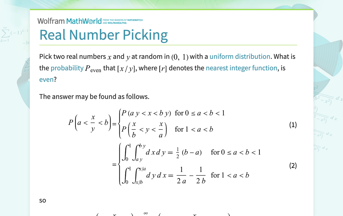 Real Number Picking -- from Wolfram MathWorld