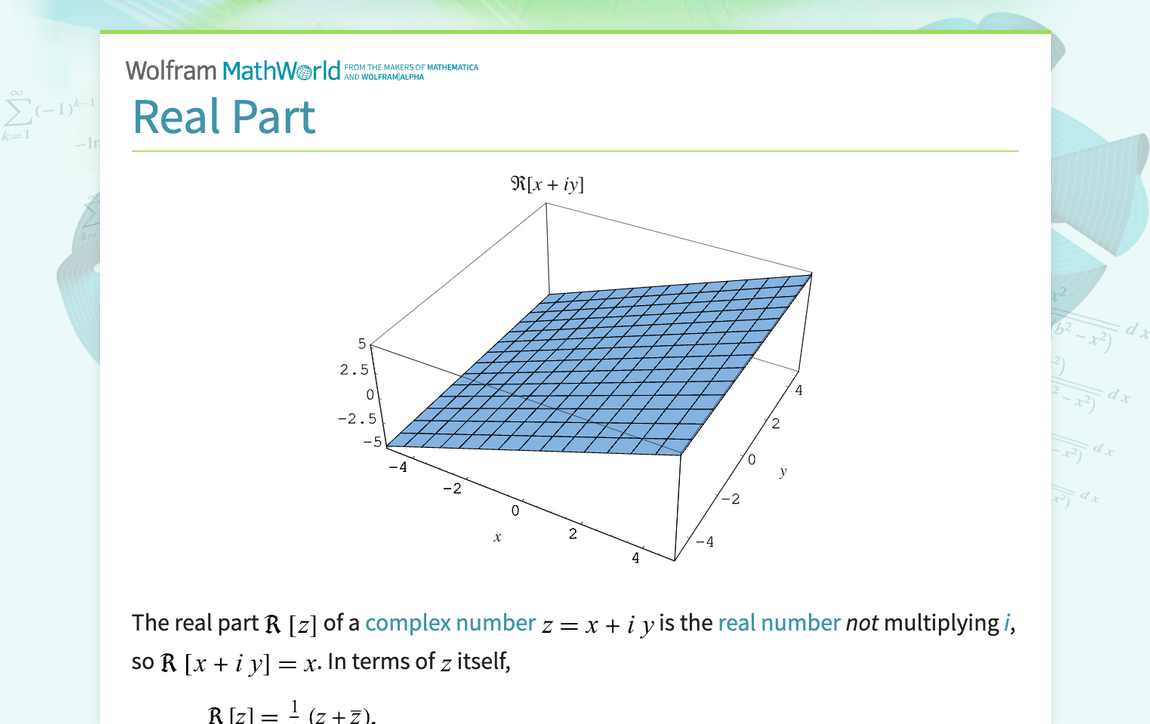 Real Part -- from Wolfram MathWorld