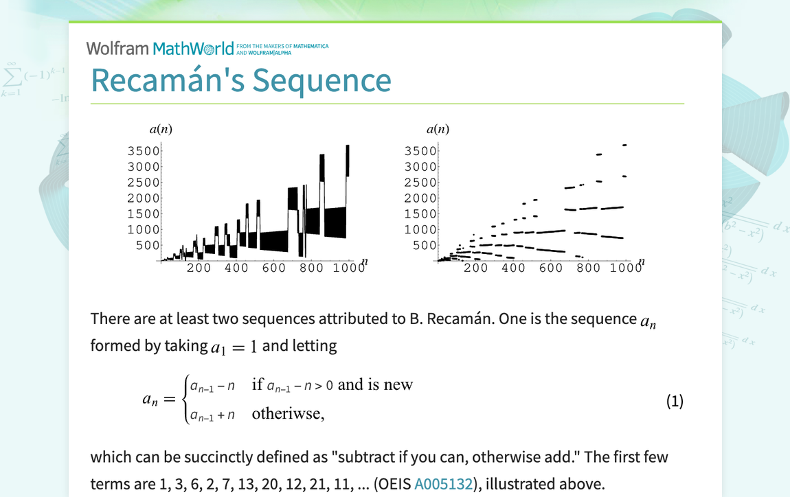Recamán's Sequence -- from Wolfram MathWorld