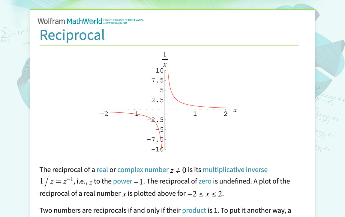 Reciprocal -- from Wolfram MathWorld