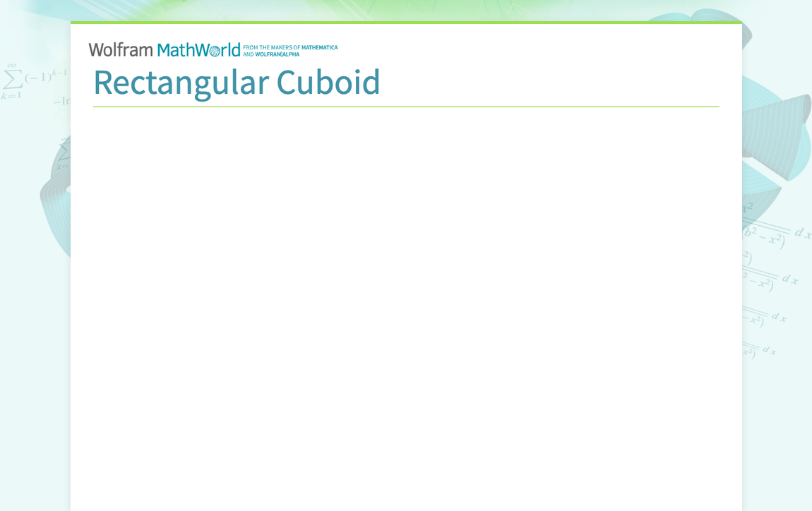 Rectangular Cuboid -- from Wolfram MathWorld
