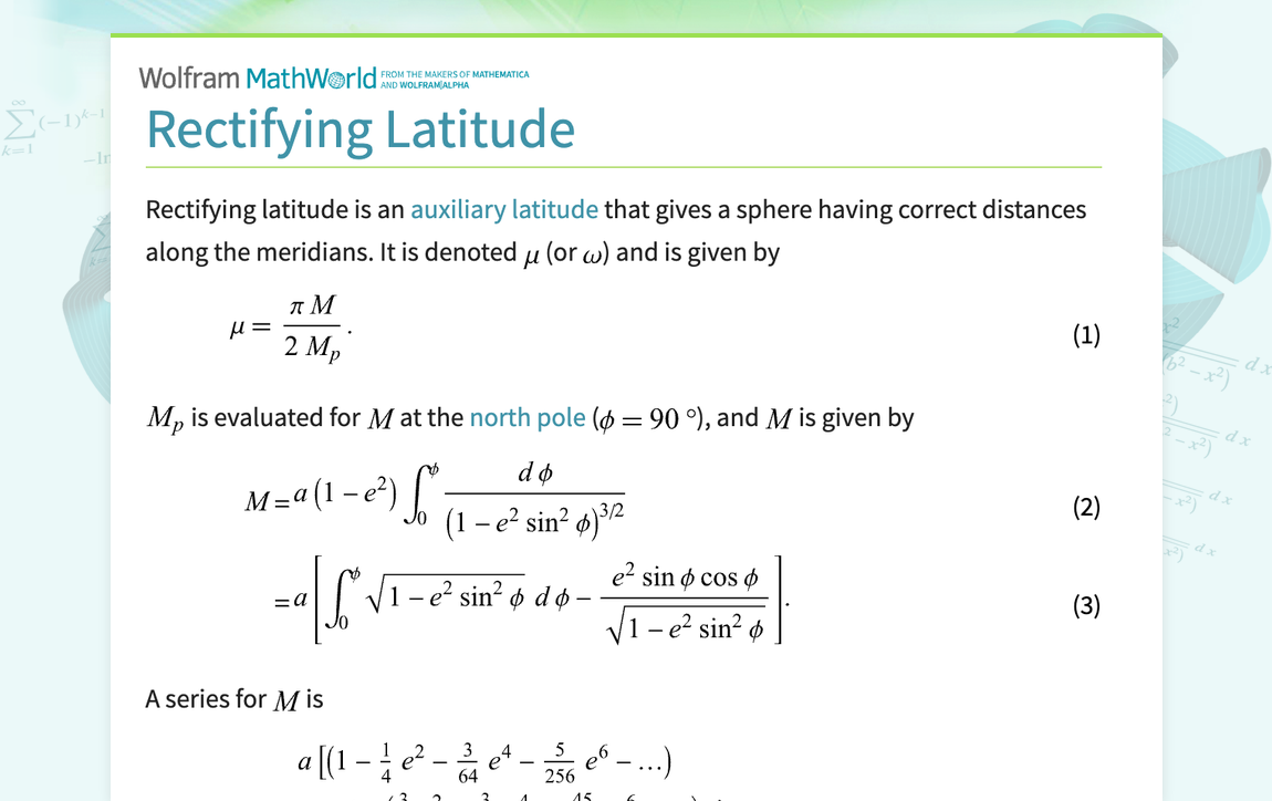 Rectifying Latitude -- from Wolfram MathWorld