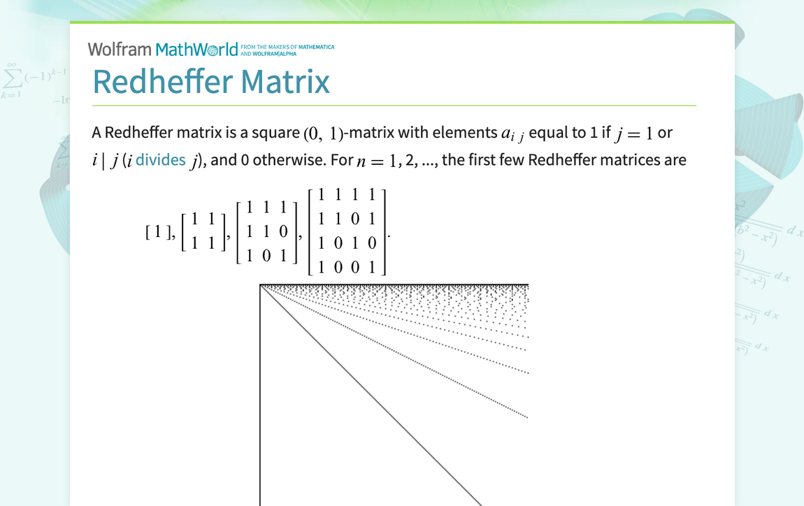 Redheffer Matrix -- from Wolfram MathWorld