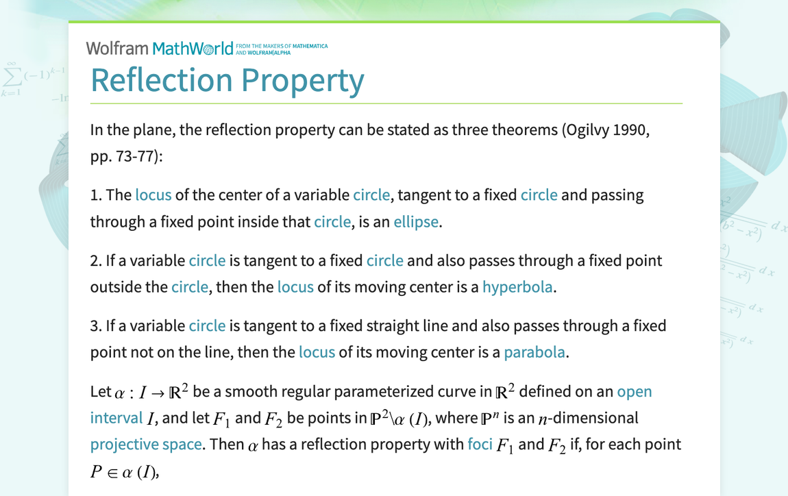 Reflection Property -- from Wolfram MathWorld