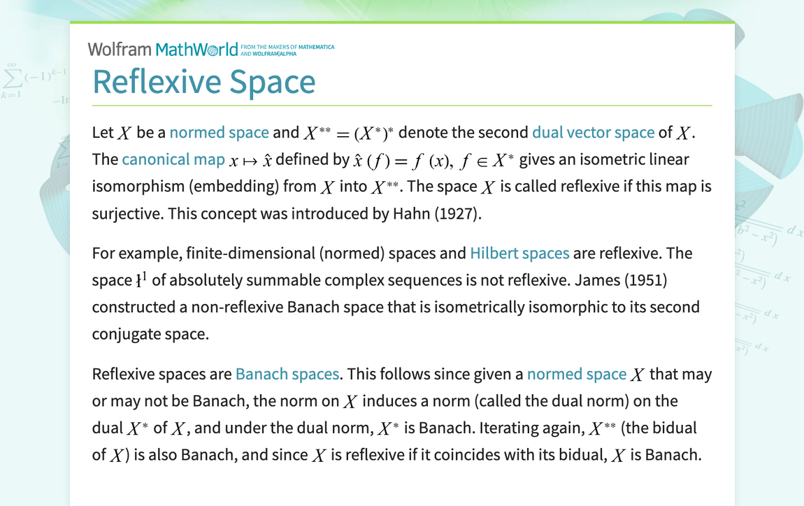Reflexive Space -- from Wolfram MathWorld