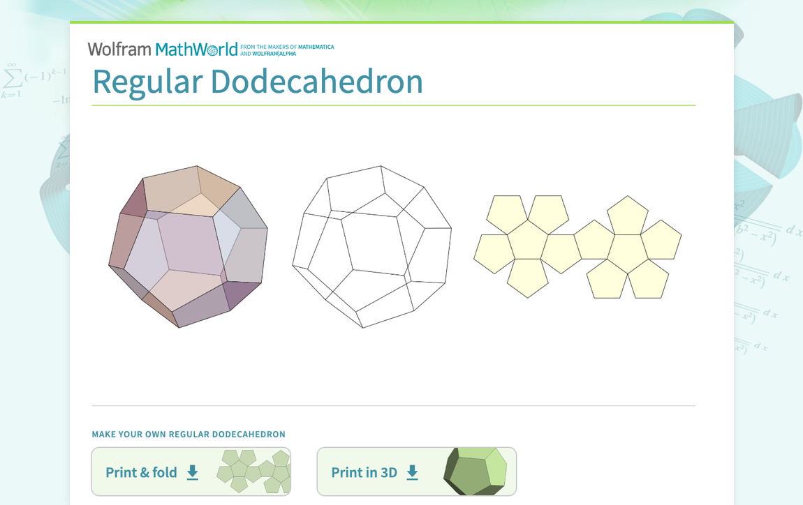 Regular Dodecahedron -- from Wolfram MathWorld