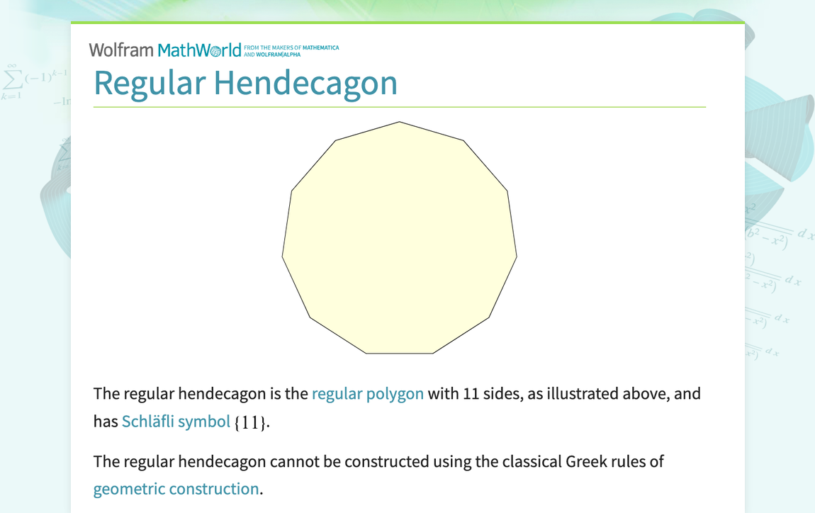 Regular Hendecagon -- from Wolfram MathWorld