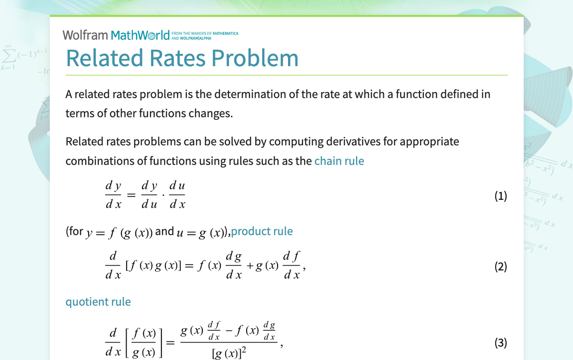 Related Rates Problem -- from Wolfram MathWorld