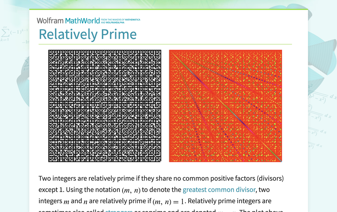 Relatively Prime -- from Wolfram MathWorld