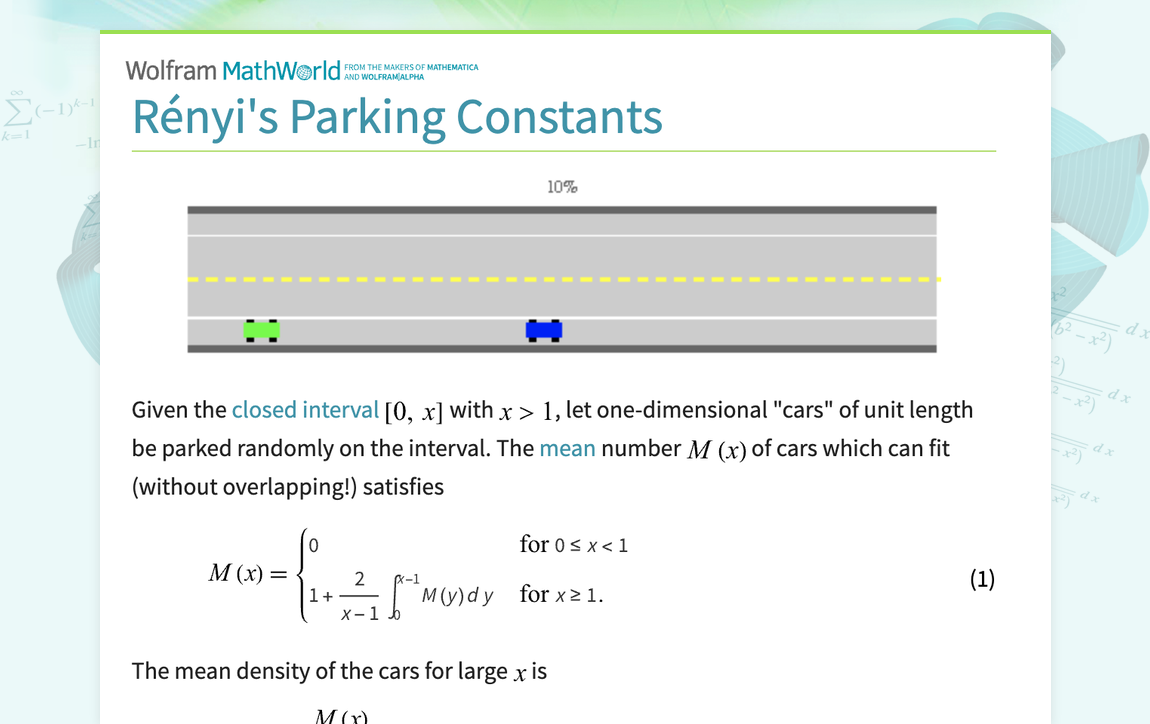 Rényi's Parking Constants -- from Wolfram MathWorld
