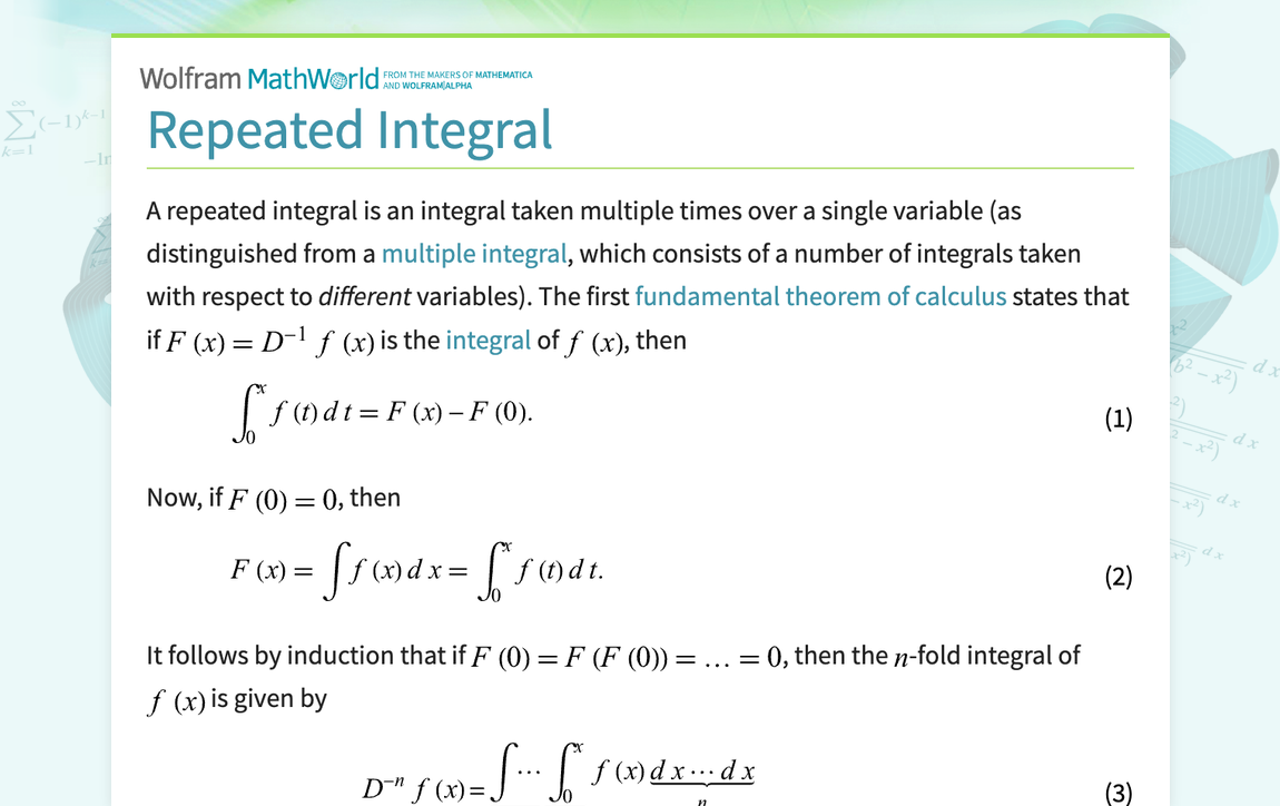 Repeated Integral -- from Wolfram MathWorld