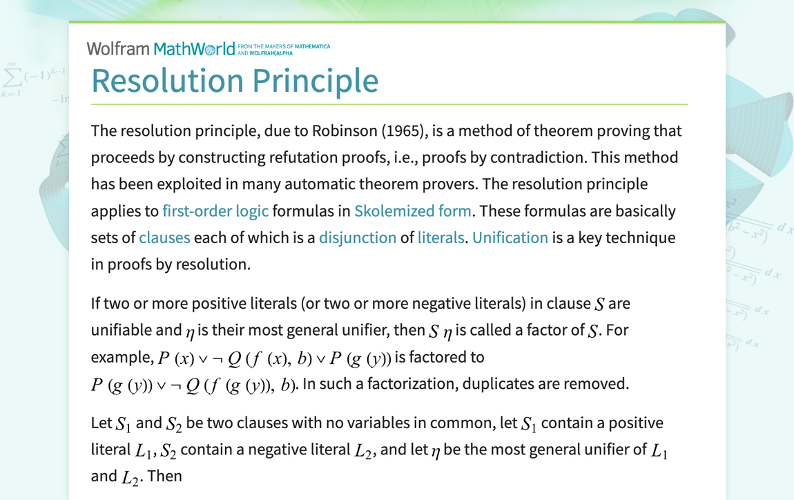 Resolution Principle -- from Wolfram MathWorld