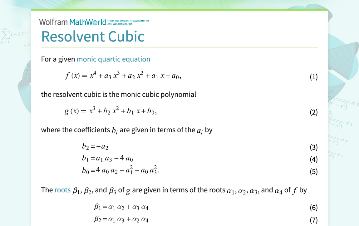 Resolvent Cubic -- from Wolfram MathWorld