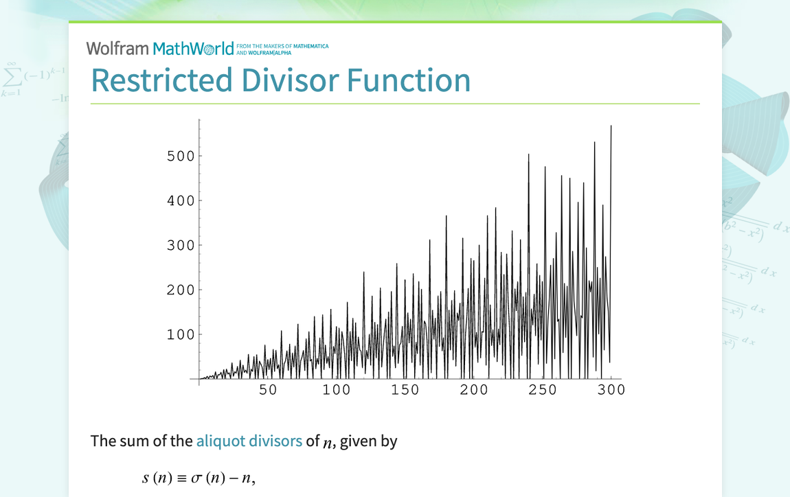 Restricted Divisor Function -- from Wolfram MathWorld