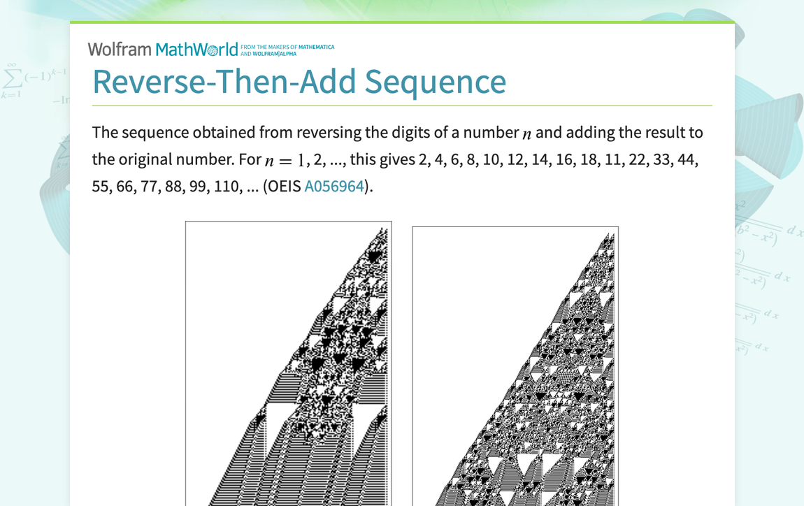 Reverse-Then-Add Sequence -- from Wolfram MathWorld