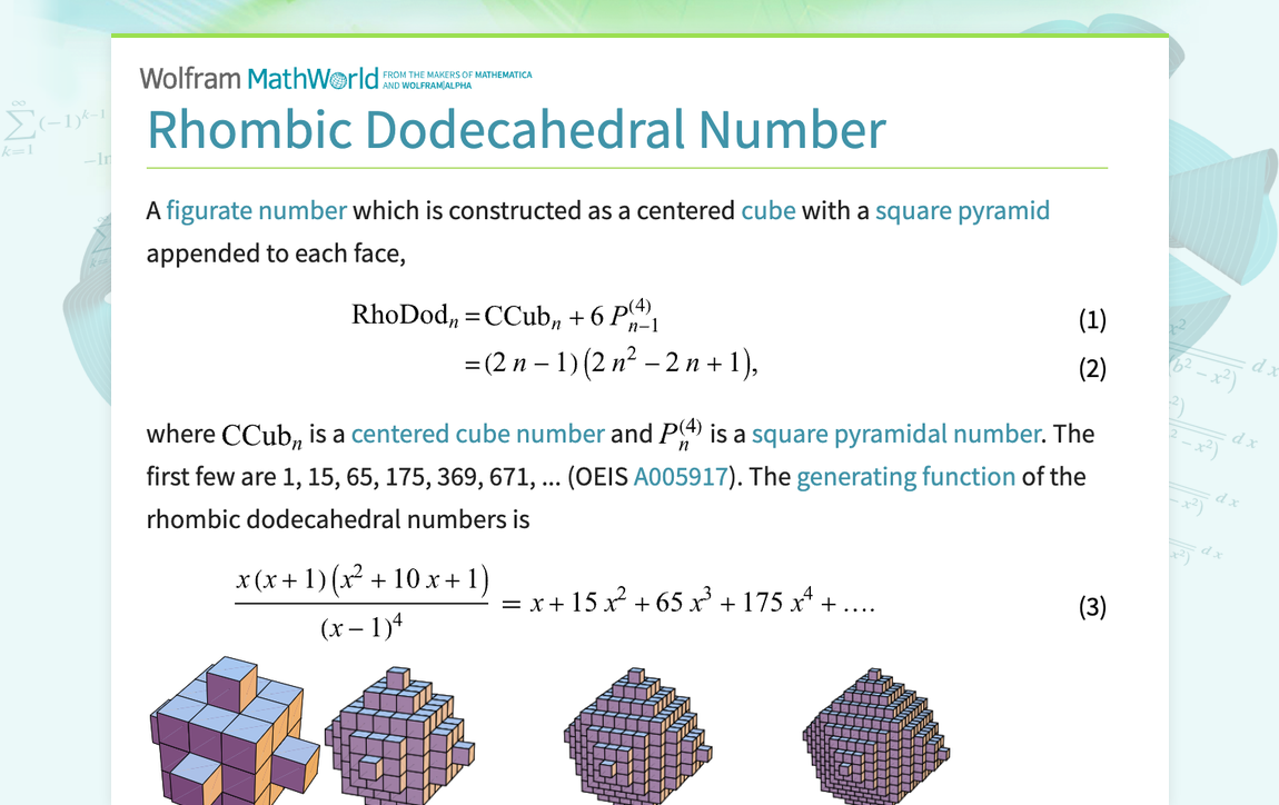 Rhombic Dodecahedral Number -- from Wolfram MathWorld