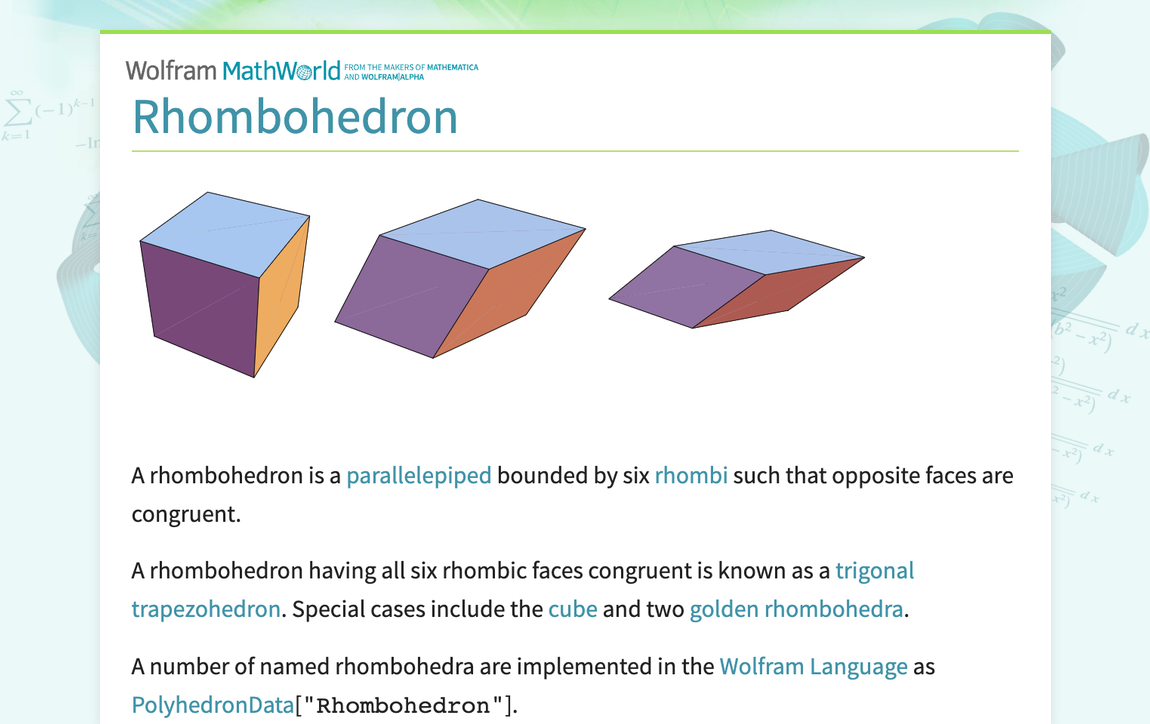 Rhombohedron -- from Wolfram MathWorld