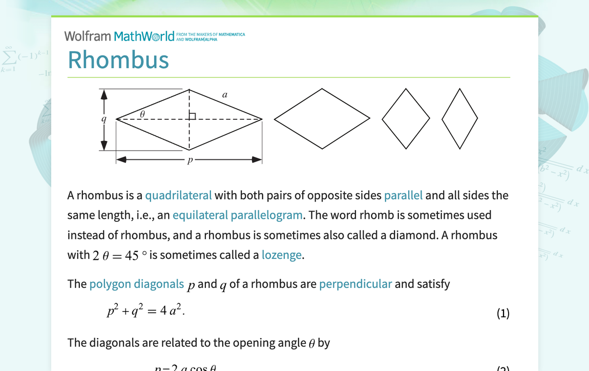 Rhombus -- from Wolfram MathWorld
