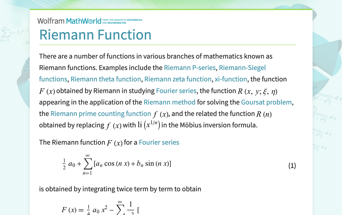 Riemann Function From Wolfram Mathworld