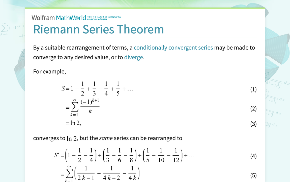 Riemann Series Theorem From Wolfram Mathworld