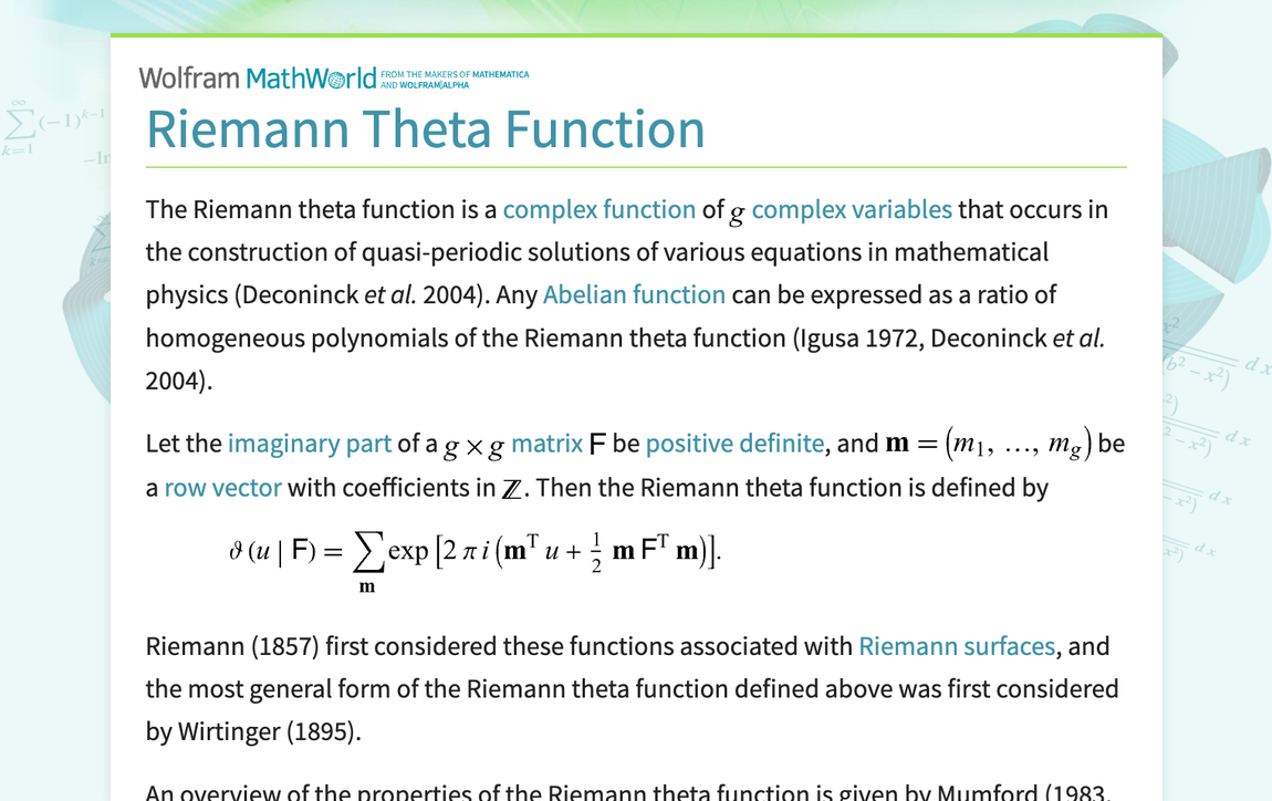 Riemann Theta Function -- from Wolfram MathWorld