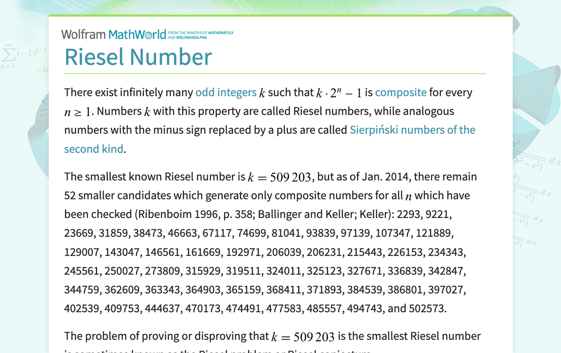 Riesel Number -- from Wolfram MathWorld