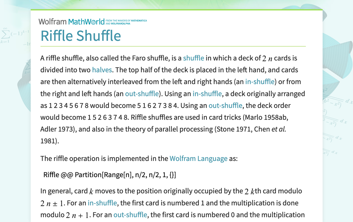 Riffle Shuffle -- from Wolfram MathWorld