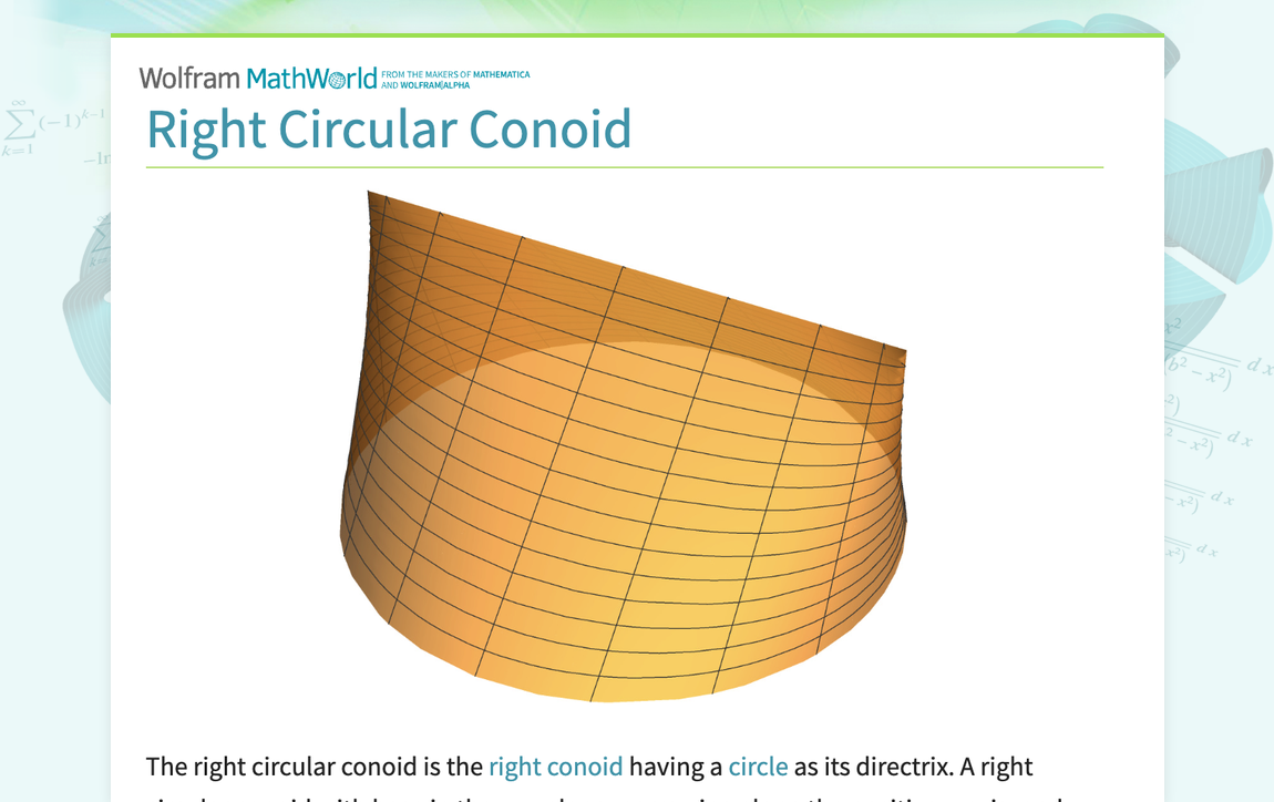 Right Circular Conoid -- from Wolfram MathWorld