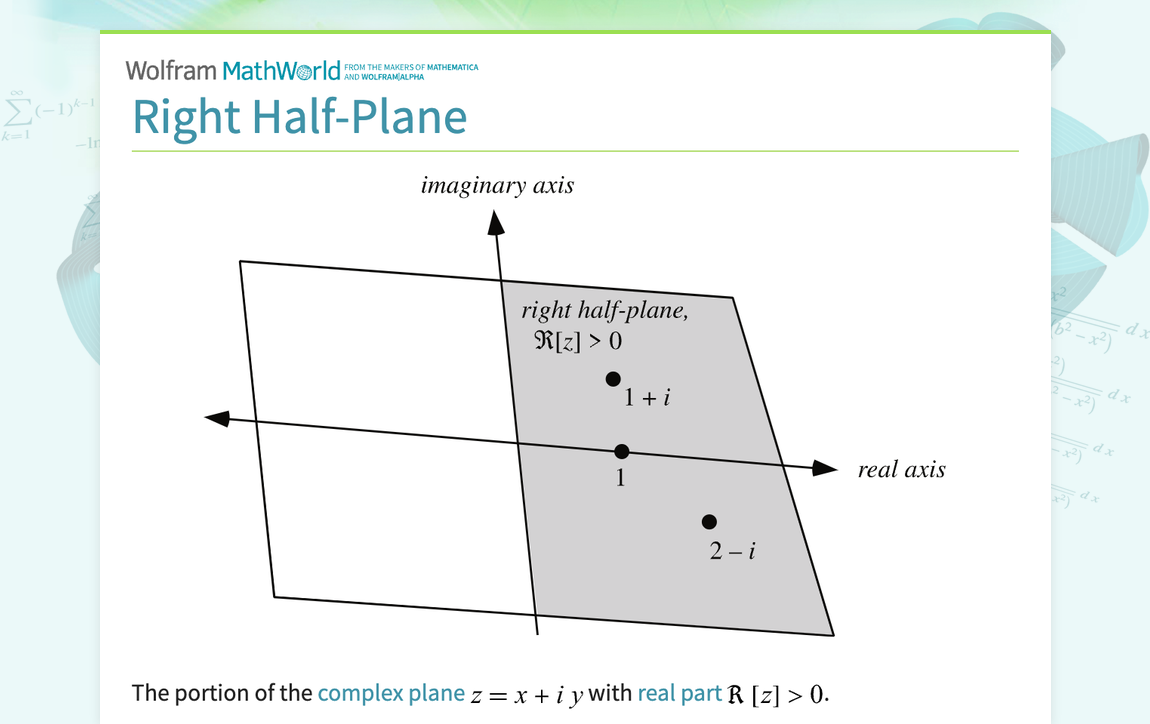 Right Half-Plane -- from Wolfram MathWorld