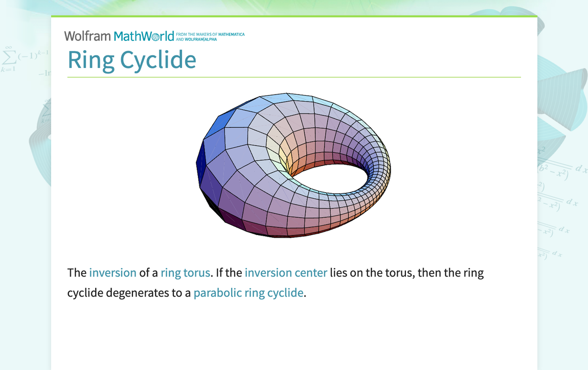 Ring Cyclide -- from Wolfram MathWorld