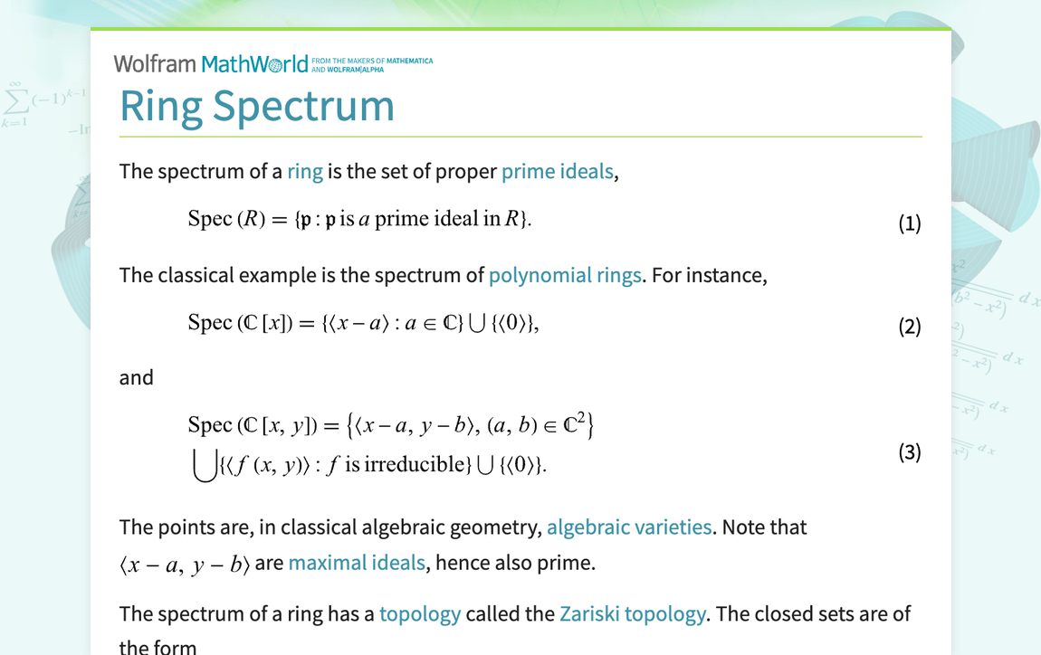 Ring Spectrum -- from Wolfram MathWorld