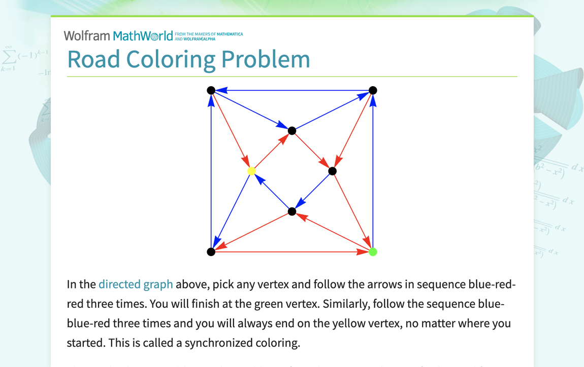 Road Coloring Problem -- from Wolfram MathWorld