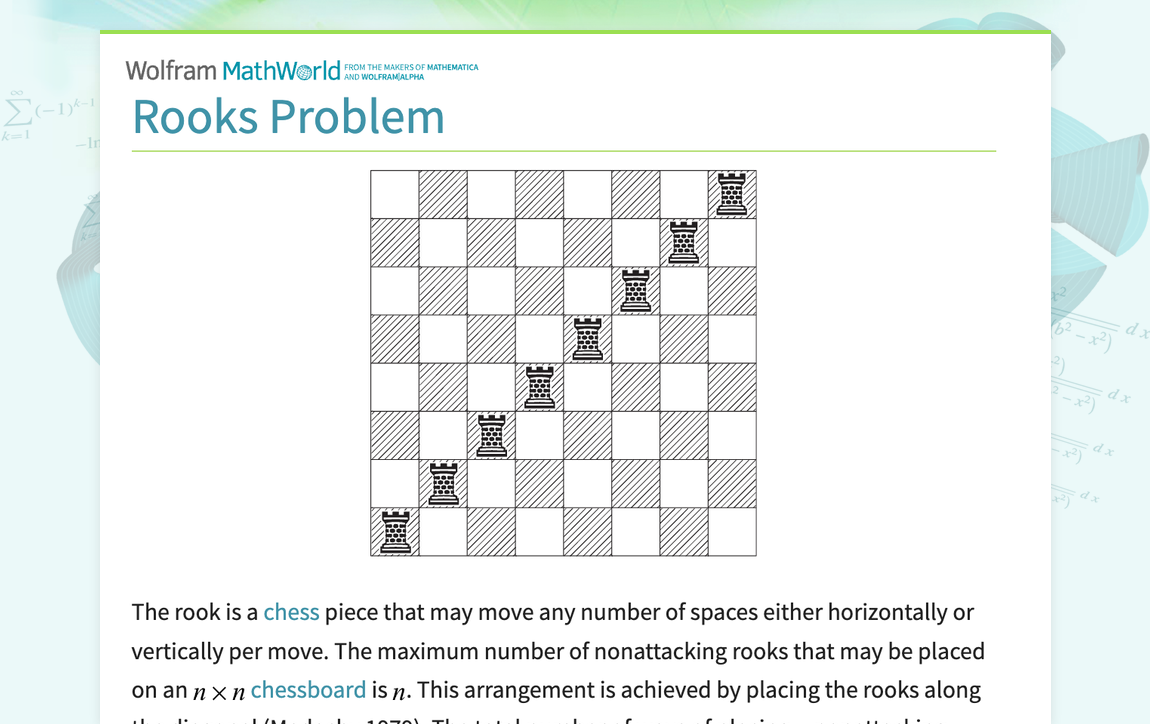 Rooks Problem -- from Wolfram MathWorld
