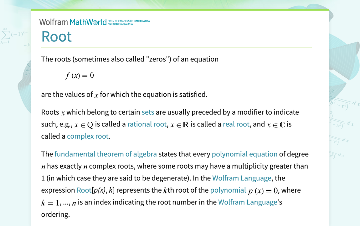Root -- from Wolfram MathWorld