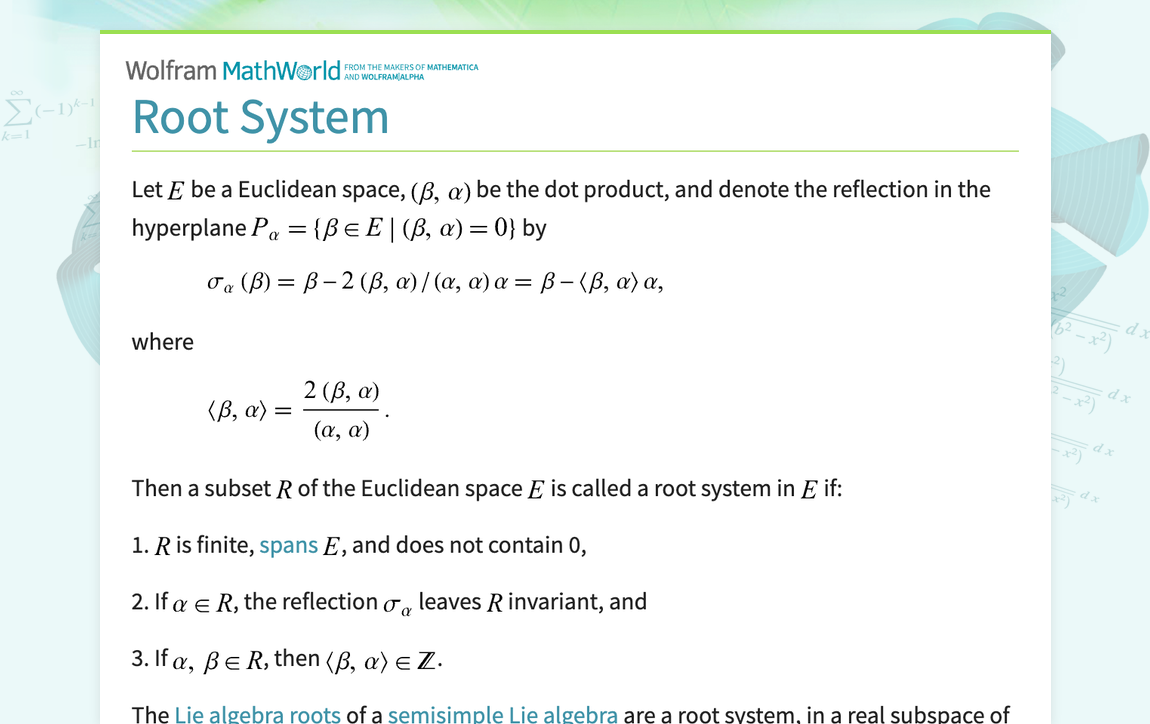 Root System -- from Wolfram MathWorld