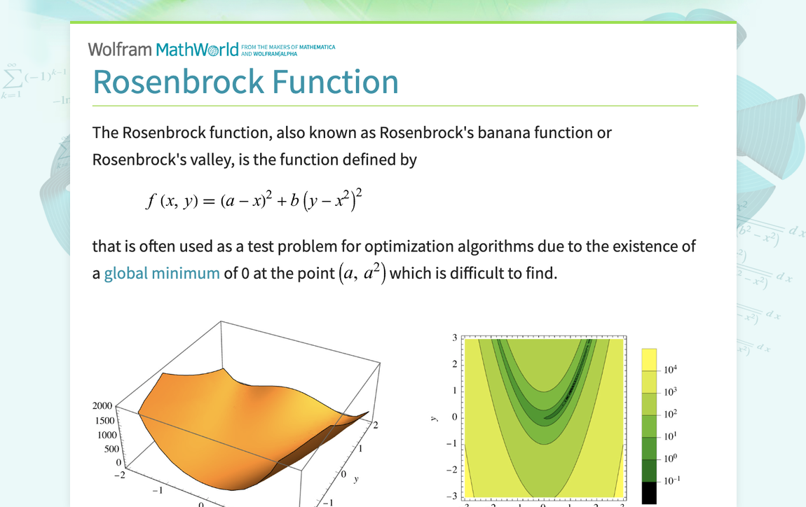 Rosenbrock Function From Wolfram Mathworld