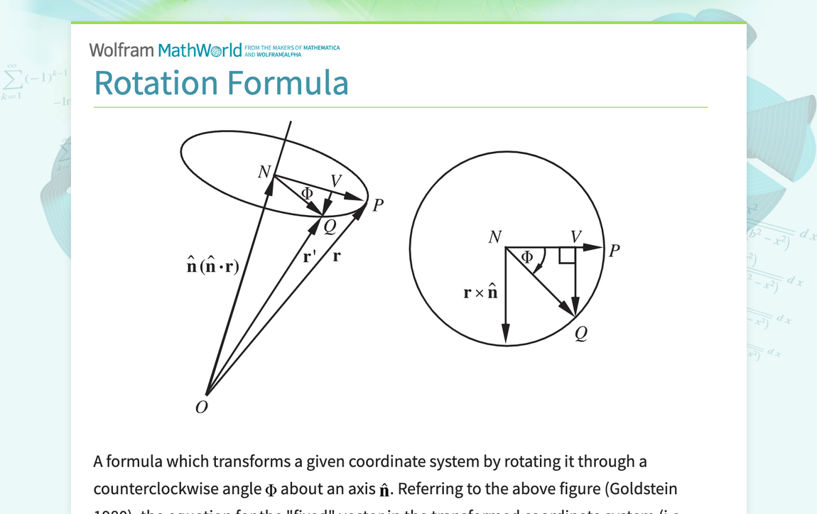 Rotation Formula -- from Wolfram MathWorld