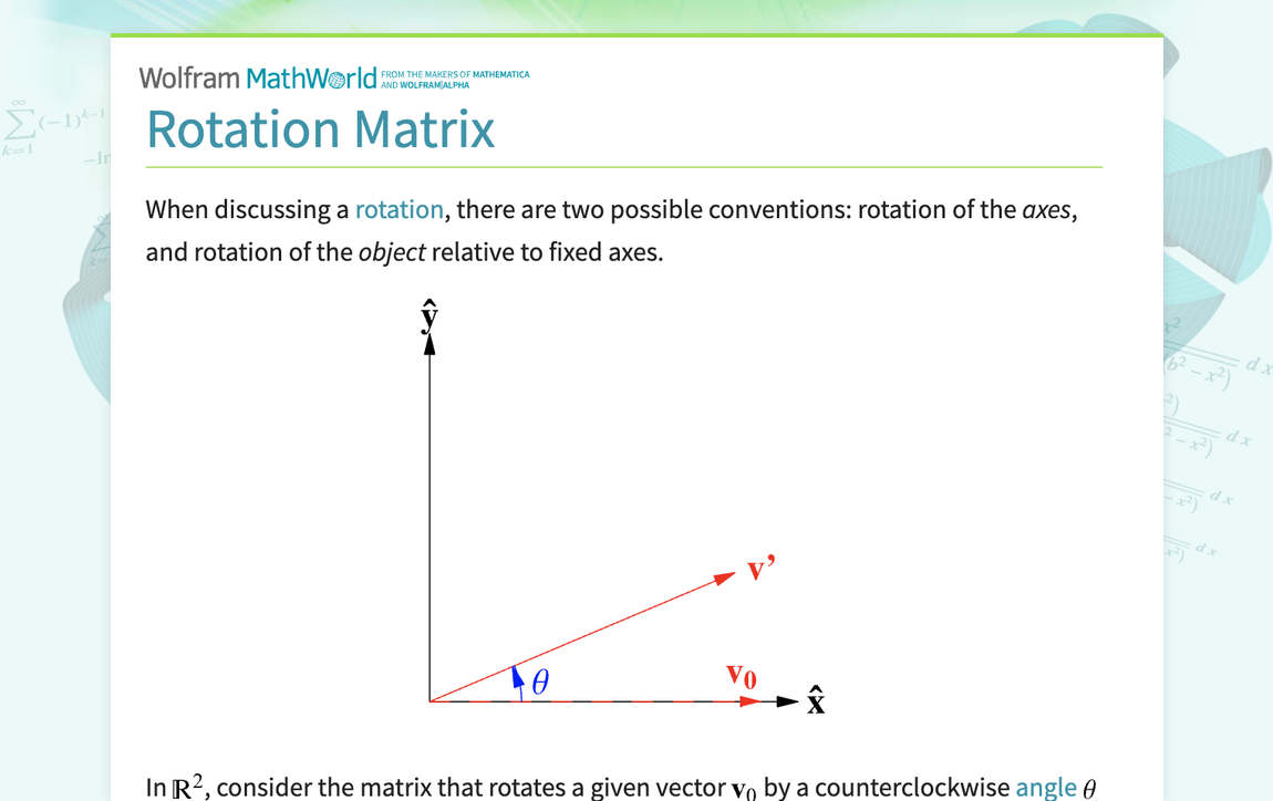 Rotation Matrix From Wolfram Mathworld