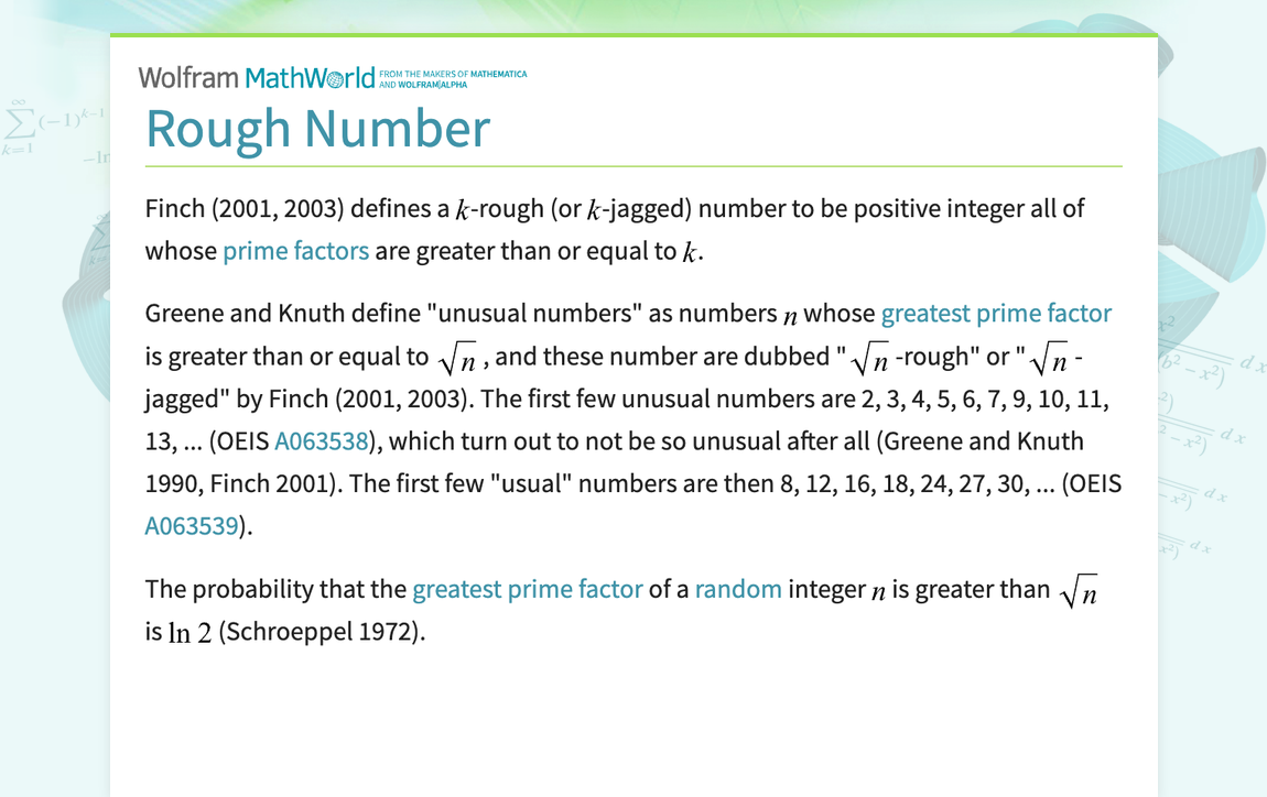 Rough Number -- from Wolfram MathWorld