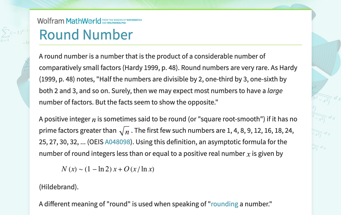 Round Number -- from Wolfram MathWorld