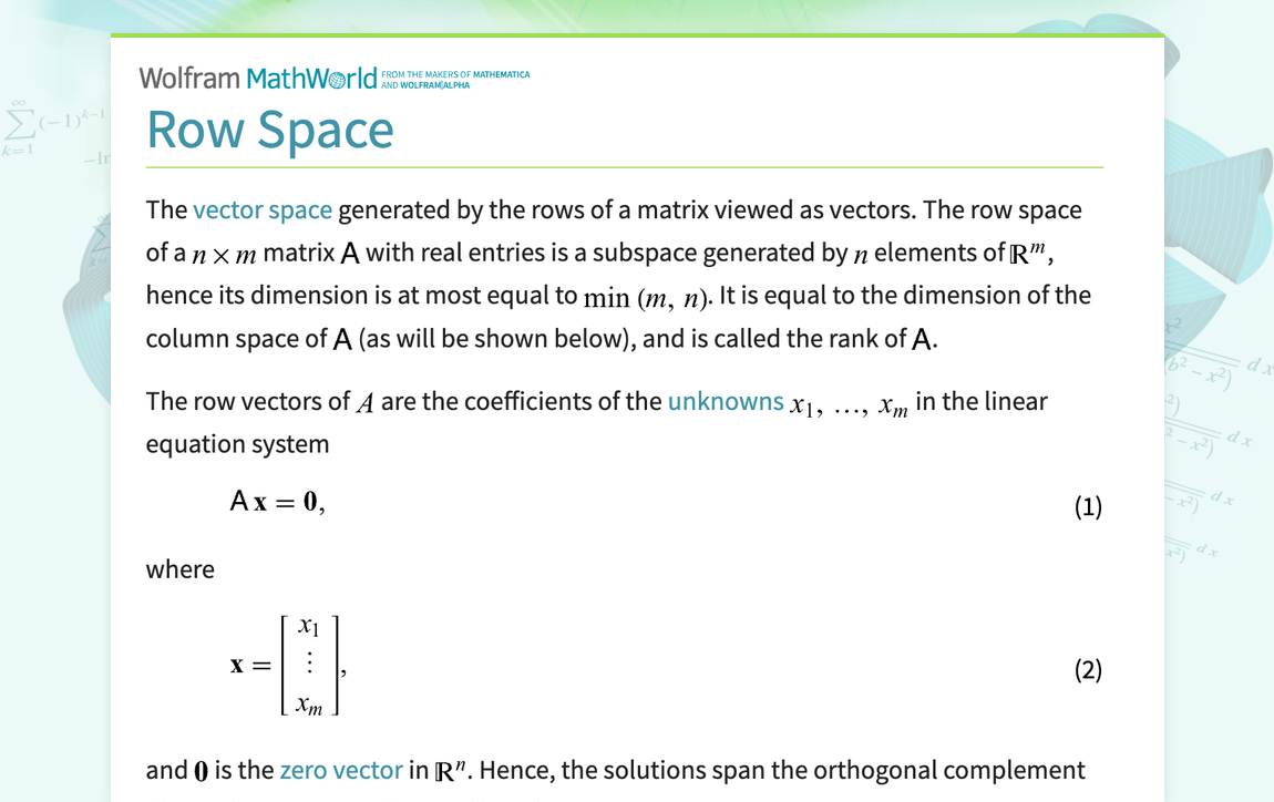 Row Space -- from Wolfram MathWorld
