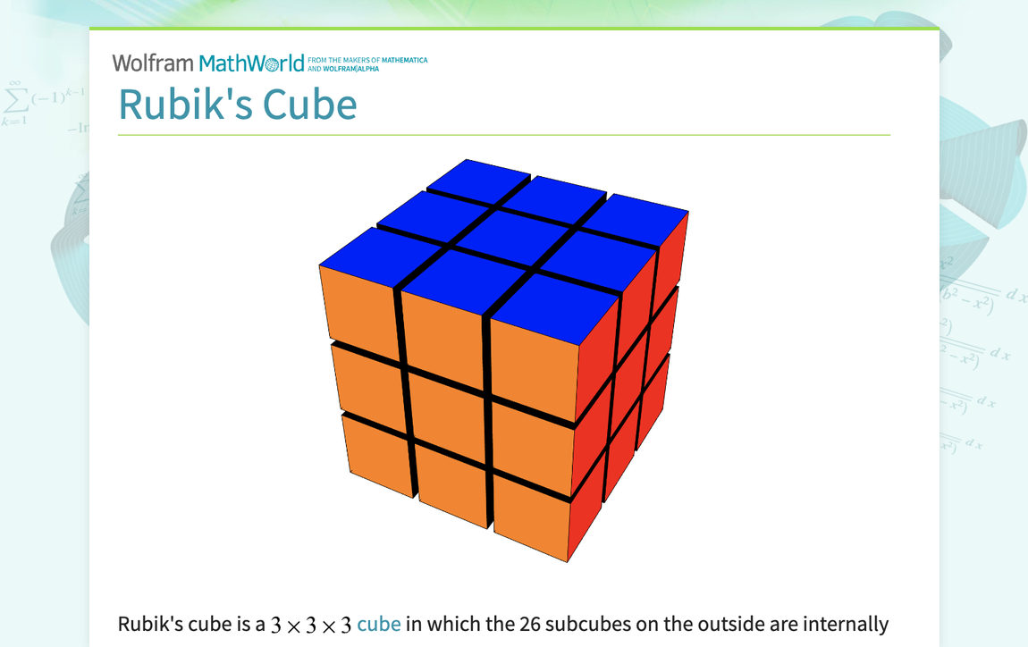 Rubik's Cube -- from Wolfram MathWorld