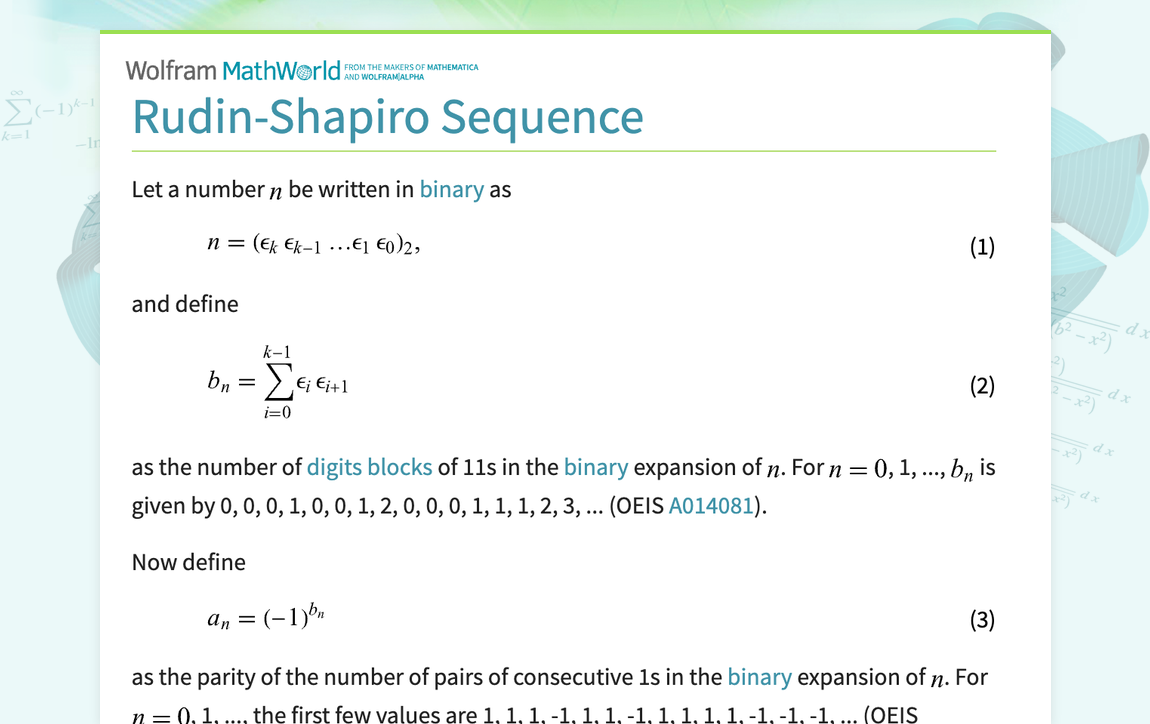 Rudin-Shapiro Sequence -- from Wolfram MathWorld