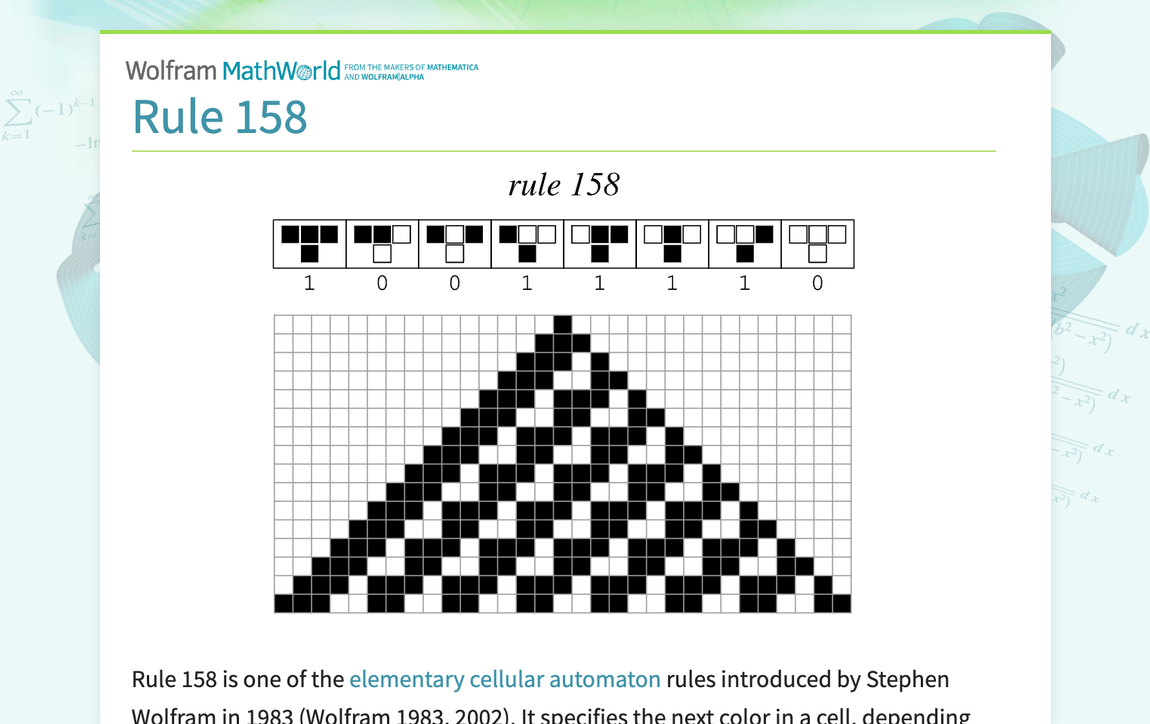 Rule 158 -- from Wolfram MathWorld