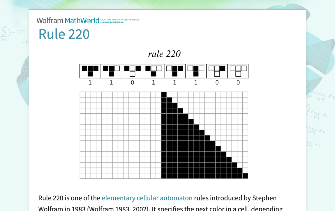 Rule 220 -- from Wolfram MathWorld