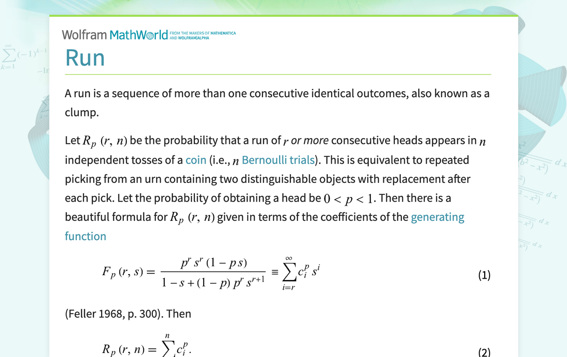 Run -- from Wolfram MathWorld